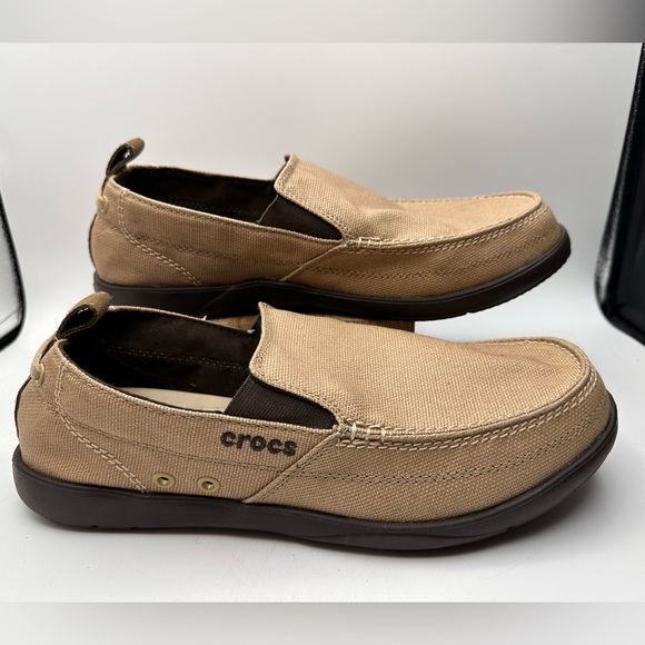CROCS | Shoes | Crocs Mens Heavy Canvas Slip On Loafers Shoes Size Tan ...